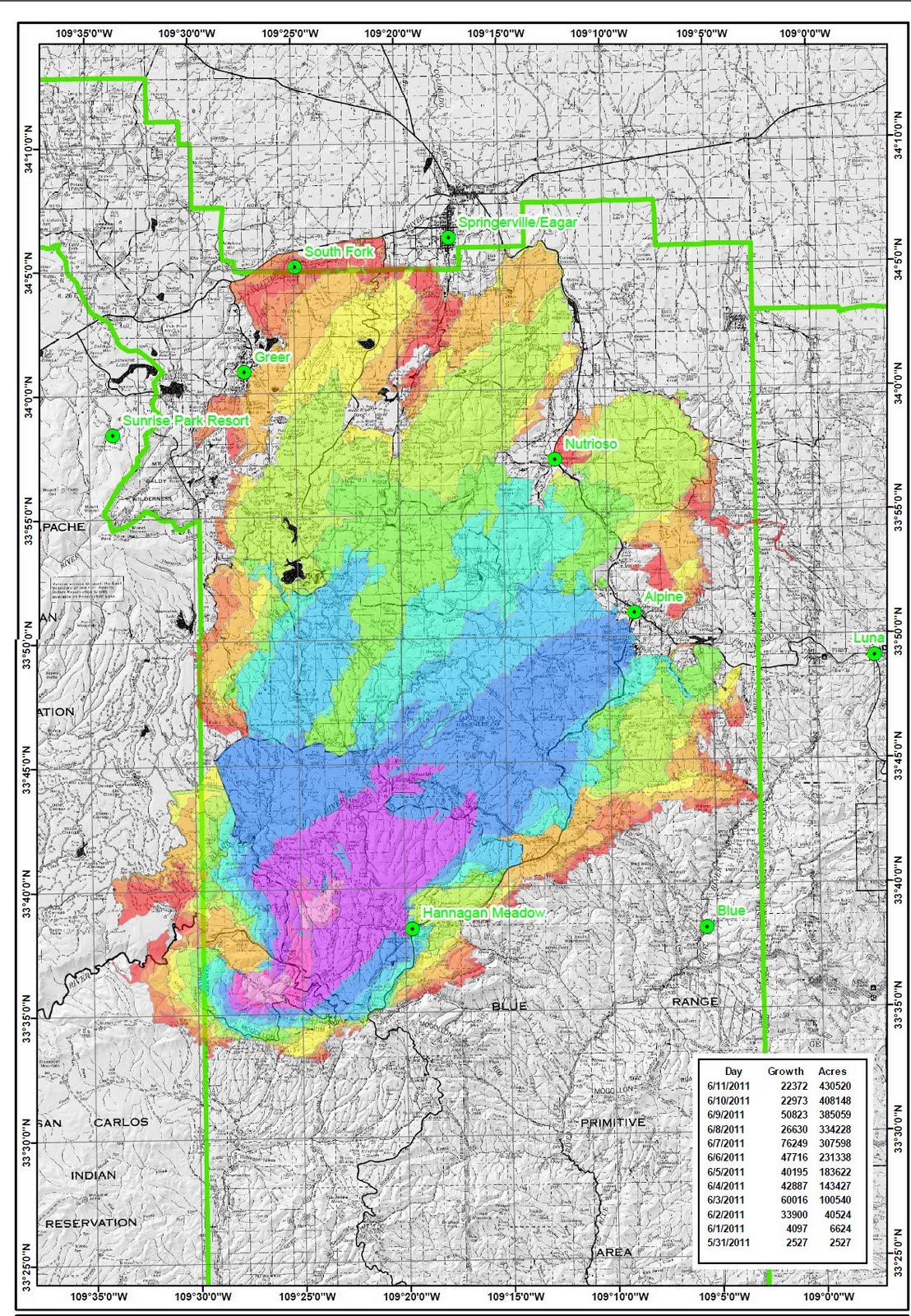 Community Calendar: #WallowFire Progression map (based on 06/10/11 PM ...