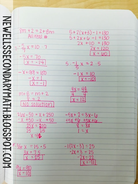 Solving Equations Flip-book for INB | Mrs. Newell's Math