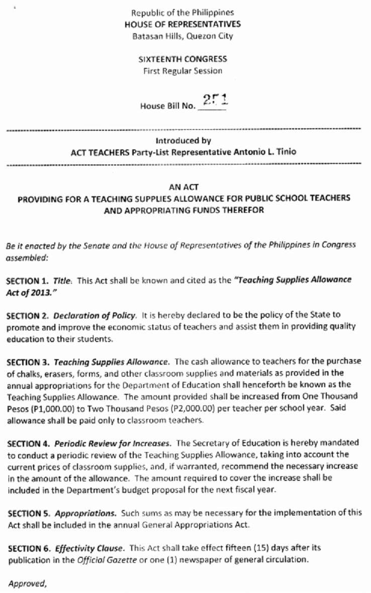 House Bill 251 Providing For Teaching Supplies Allowance house-bill-251-providing-for-teaching-supplies-allowance