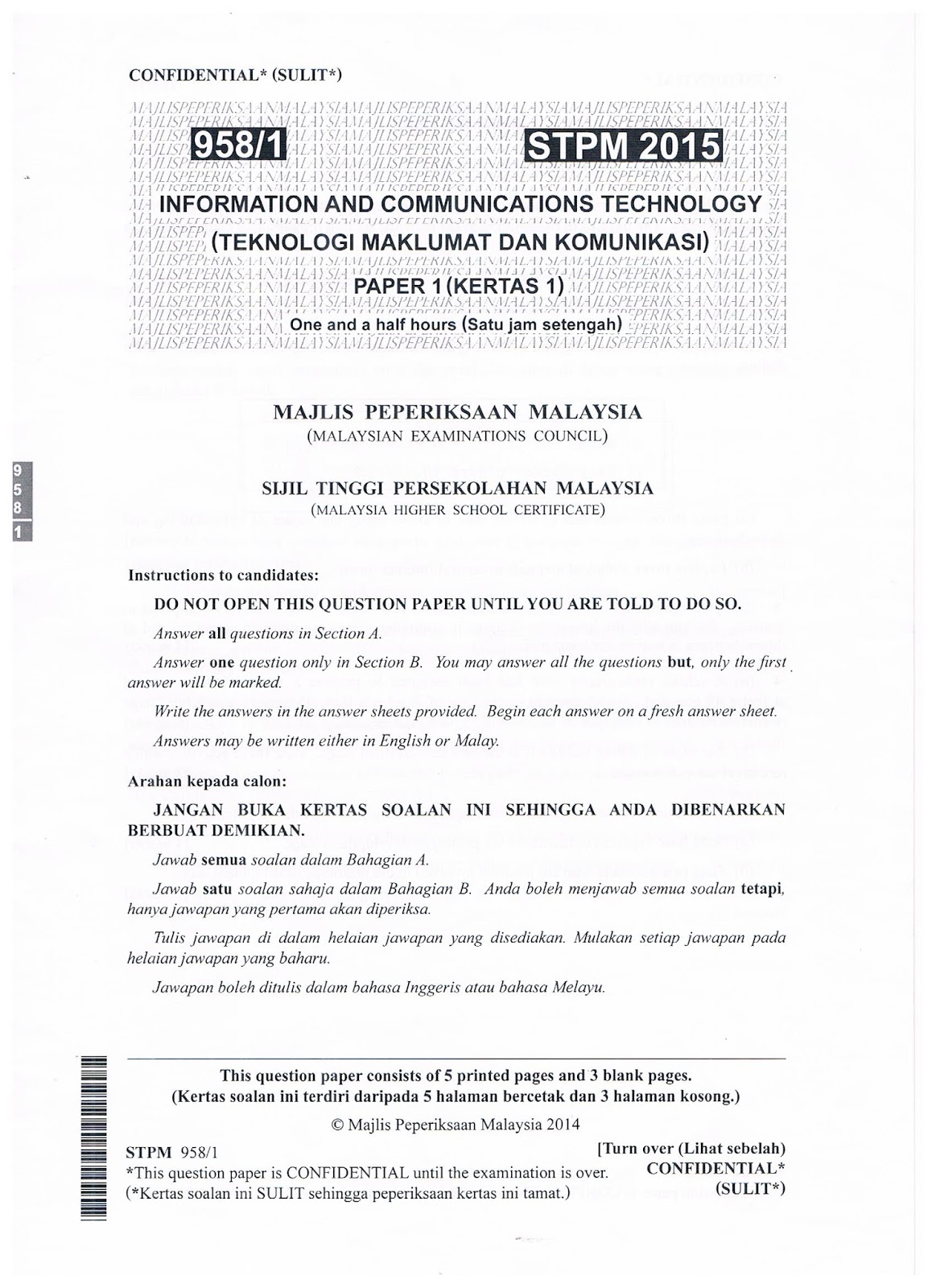 Contoh Soalan Exam Ict