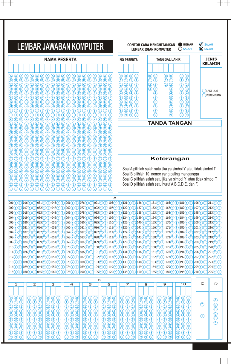 SCANNER LEMBAR JAWABAN KOMPUTER: Contoh LJK Psikotes