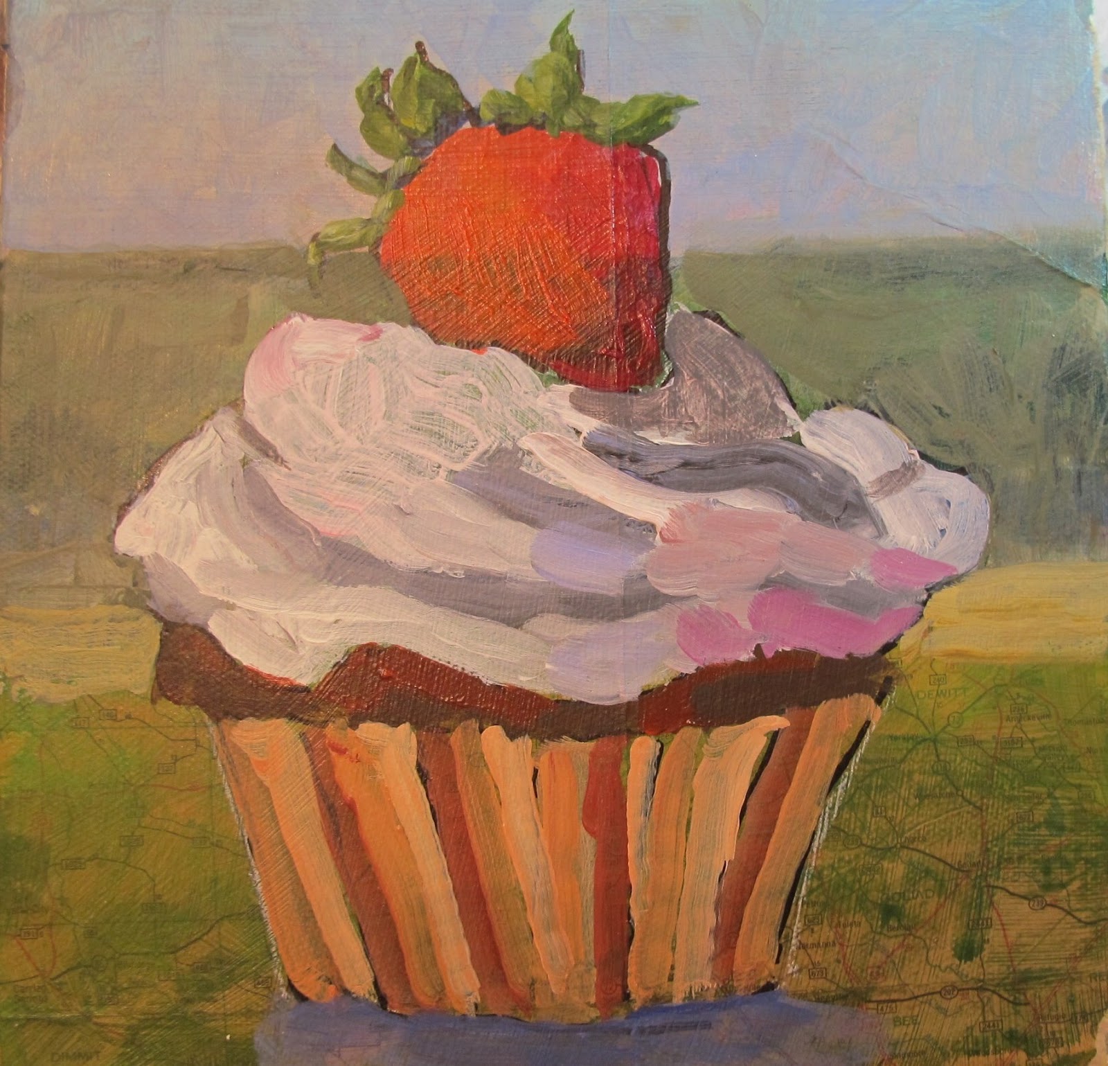 Nancy Standlee Fine Art: Cupcake Torn Paper Collage Painting, "Big ...