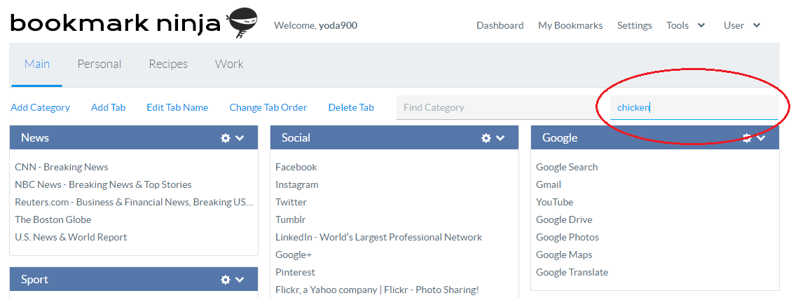 Bookmark Ninja: New Feature: Find Category and Search Bookmarks on the ...
