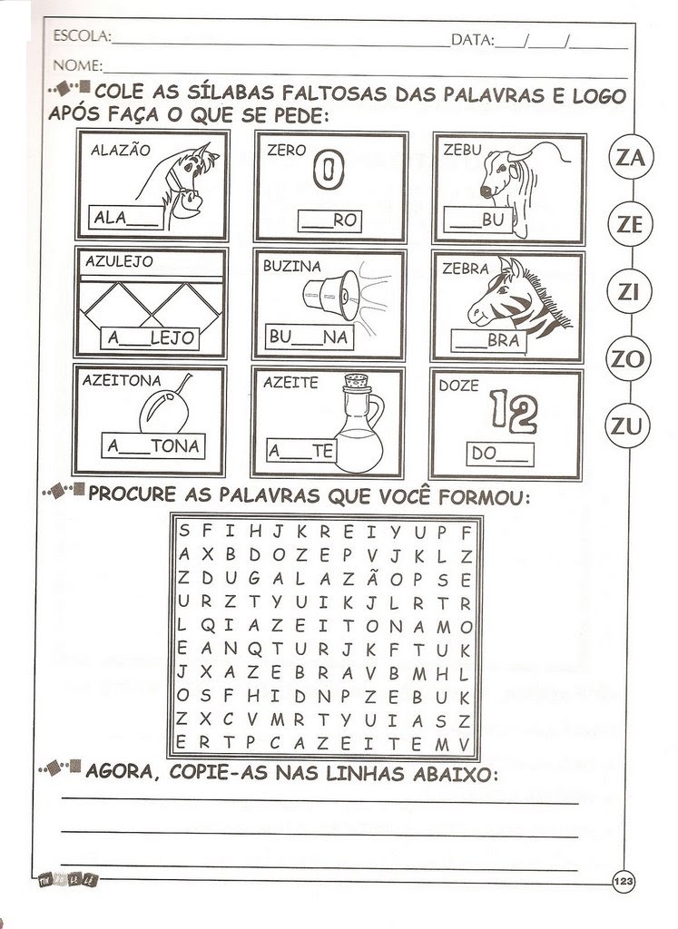 ATIVIDADES DE ALFABETIZAÇÃO COM A LETRA Z PARA IMPRIMIR!-ESPAÇO EDUCAR
