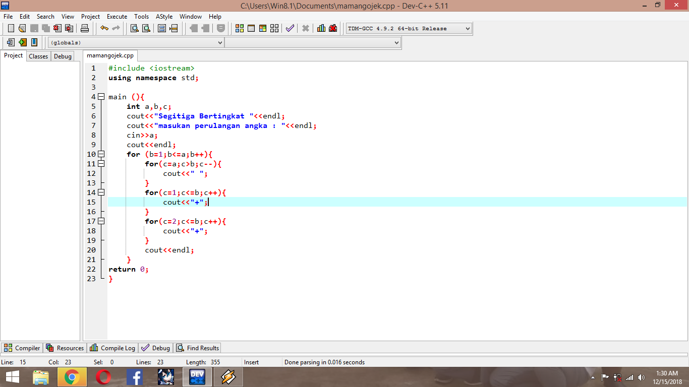 Cara Membuat Program Dev C++: Cara membuat segitiga bertingkat dengan perulangan Dev C++