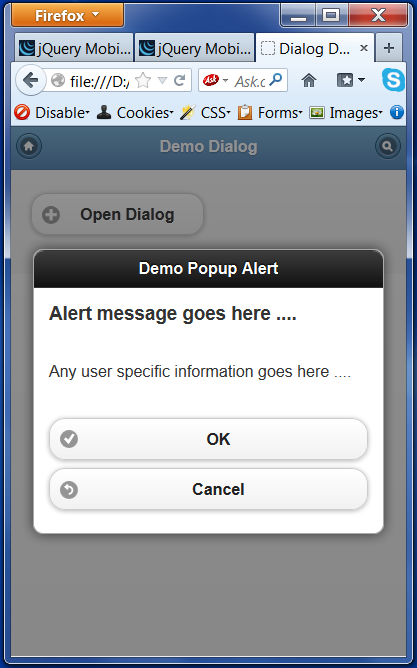 JQuery Mobile - Dialog demo JQuery Mobile - Dialog demo