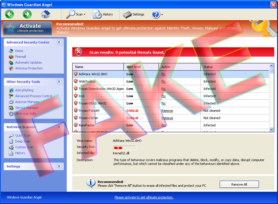 Virus Expert: Windows Guardian Angel virus