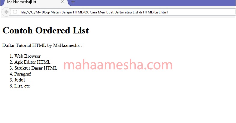 HTML Dasar Part 9 : Cara Membuat Daftar / List di HTML