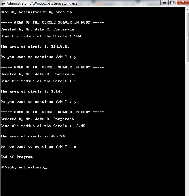Free Programming Source Codes And Computer Programming Tutorials Area Of The Circle Solver In Ruby