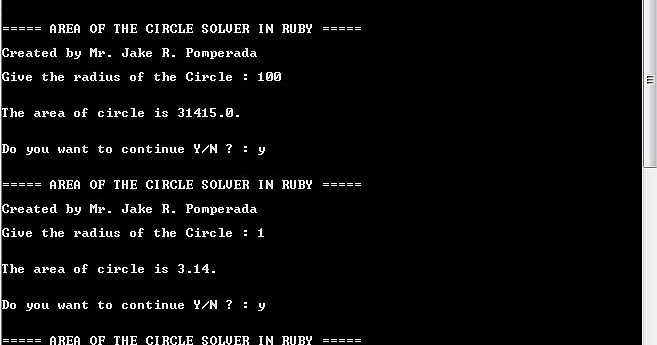 Free Programming Source Codes And Computer Programming Tutorials Area Of The Circle Solver In Ruby