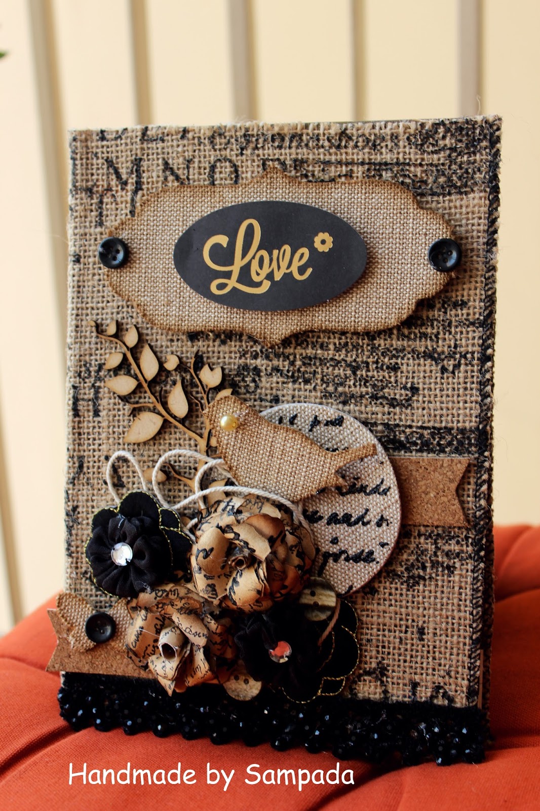 Crafters Corner : Altered Diary Cover using Jute roll and burlap stickers