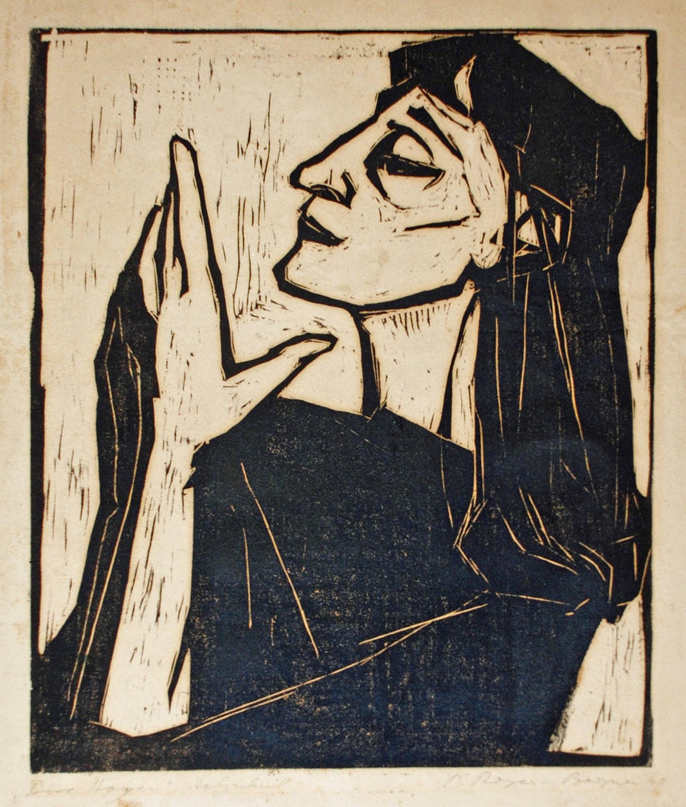 The Linosaurus: Dore Hoyer, 1949 woodcut, Holzschnitt by