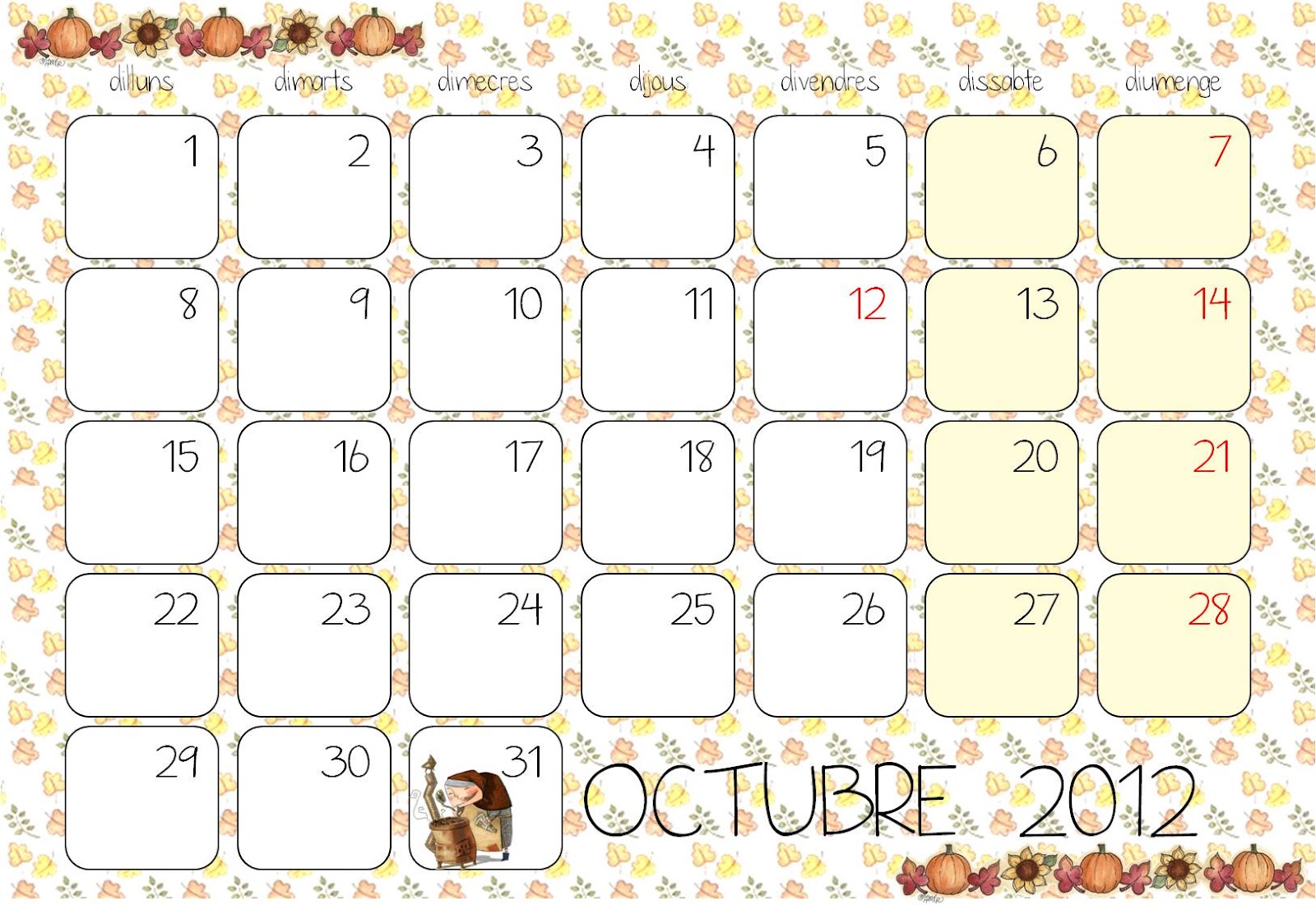 QUÉ HACEMOS HOY EN EL COLE?: CALENDARIO '12-'13: OCTUBRE