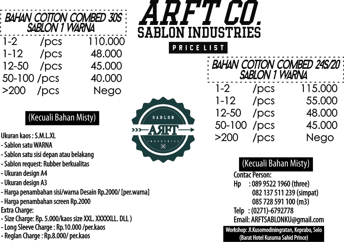 Pusat Sablon Murah Solo: Price List Sablon