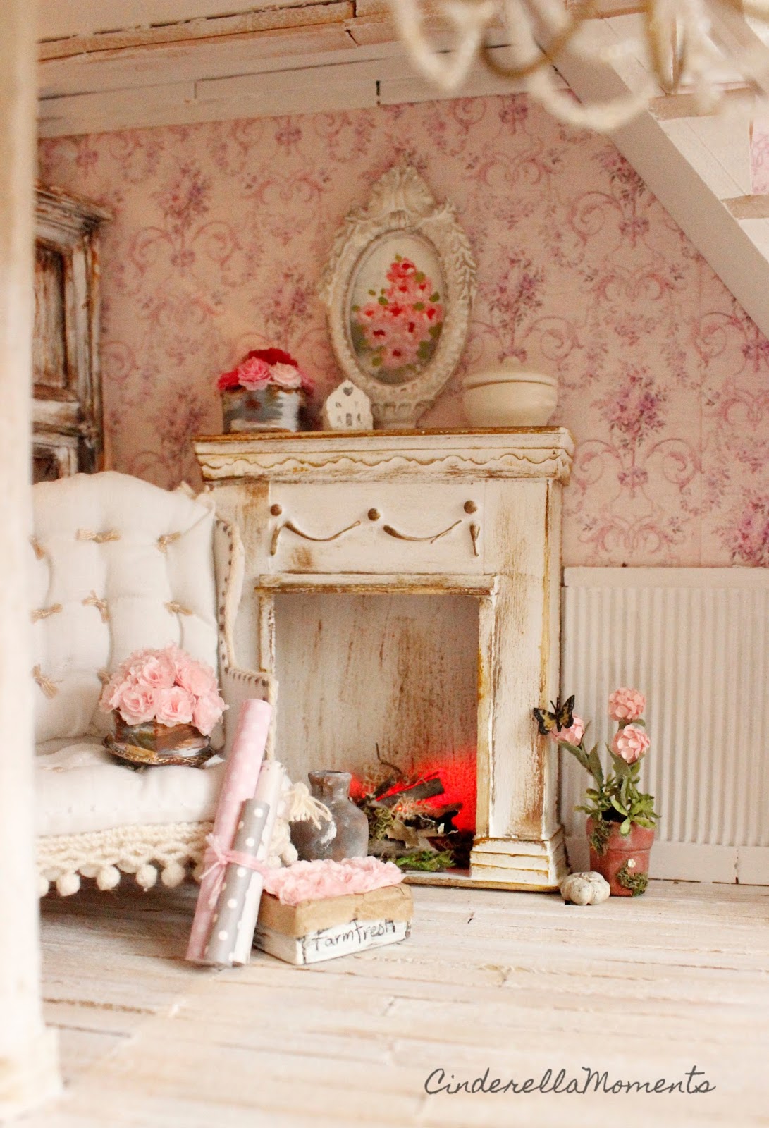 Cinderella Moments: Dollhouse 1/12 Fireplace Mantel Tutorial Cottage Style