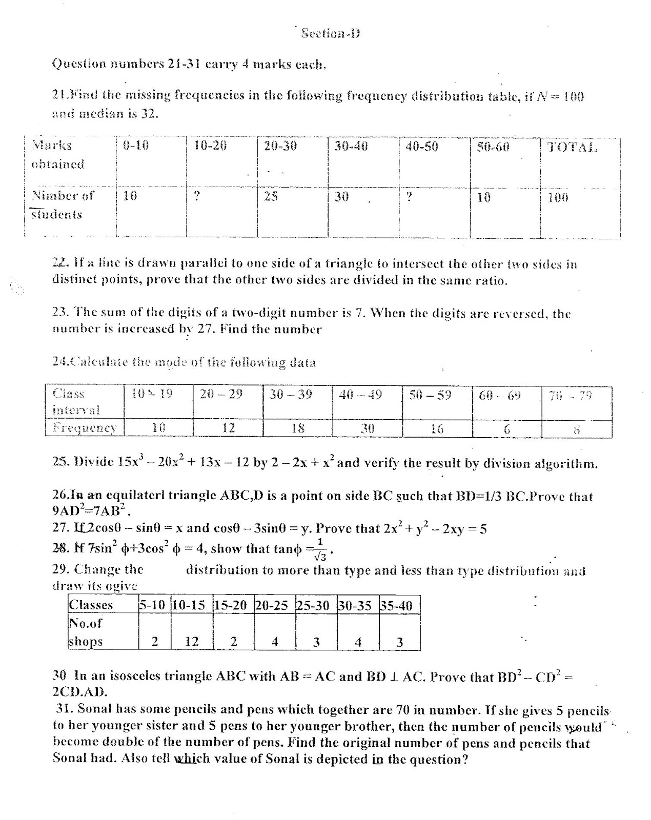 Class X Mathematics AMITY INTERNATIONAL SCHOOL (NOIDA) SA 1 Practice ...