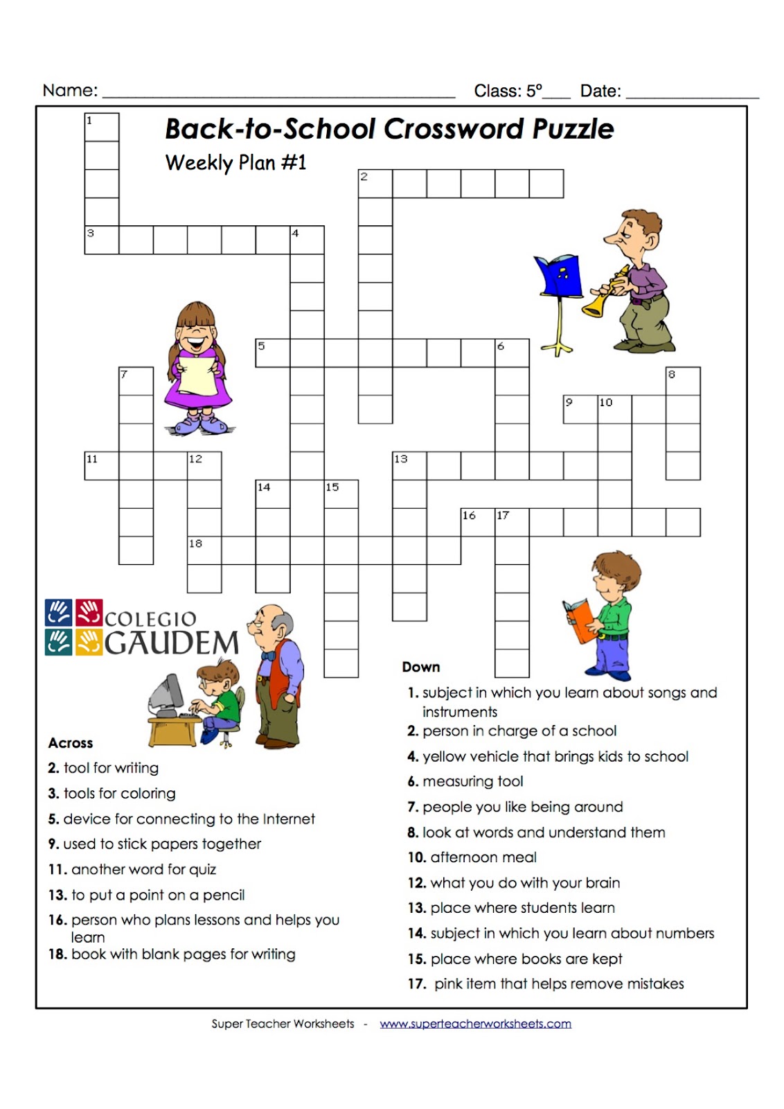 2016 2017 Los Dapers De 5 C Weekly Plan 1 Back To School Crossword 2016 2017 Los Dapers De 5 C Weekly Plan 1 Back To School Crossword