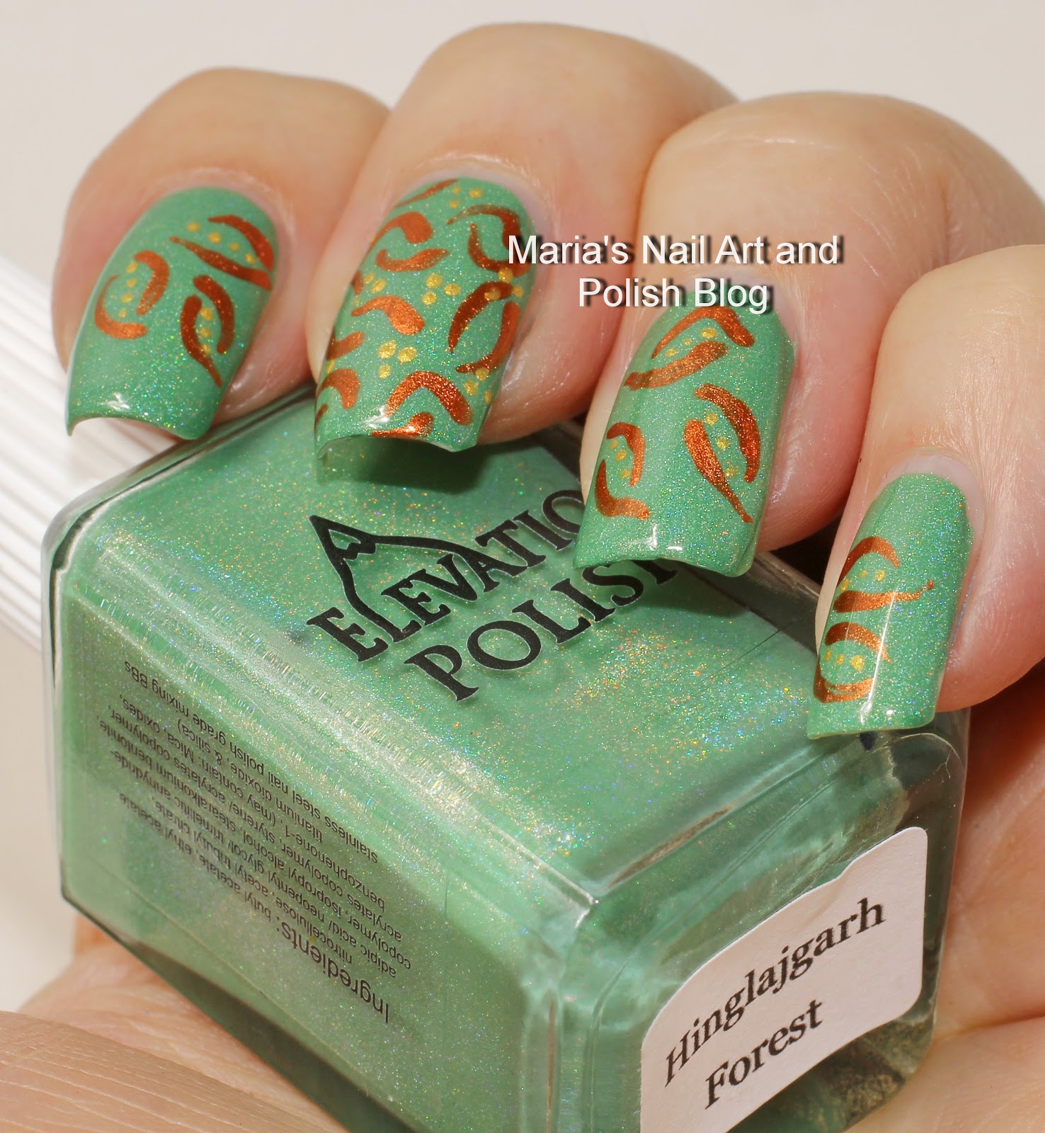 Marias Nail Art and Polish Blog: Copper, gold and green easy nail art
