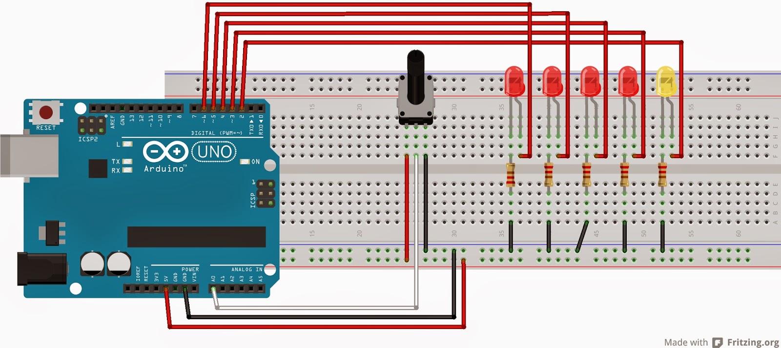 Faça Fuce E Force Arduino E Leds Parte 2 Variação De Acendimento De 5 Leds Com Potenciômetro