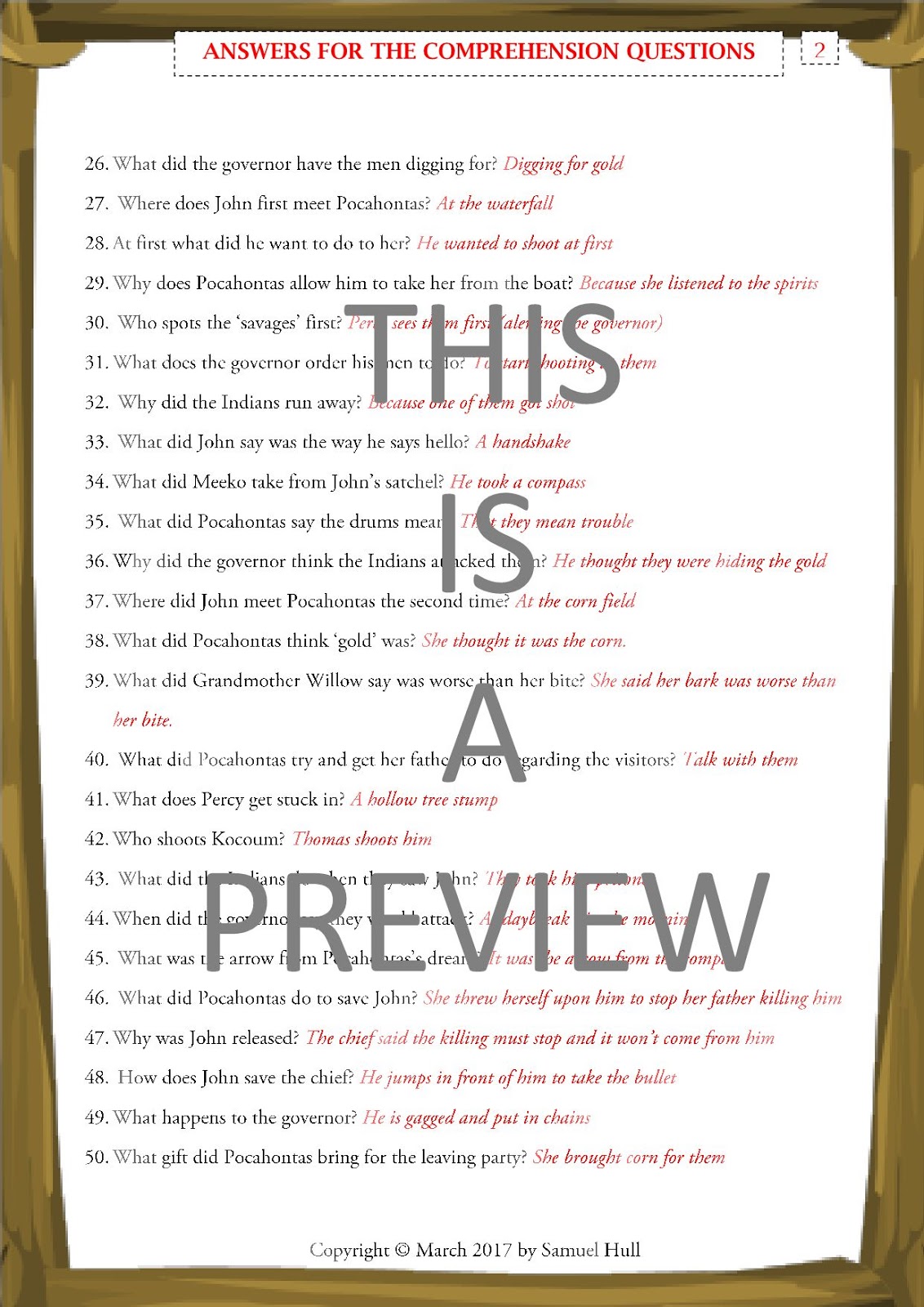 Pocahontas Movie Guide + Activities - Answer Key Inc. (Color + B&W ...