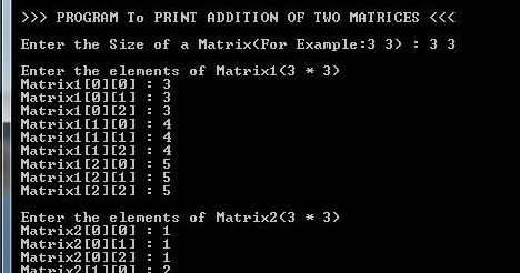 C PROGRAMS BLOG: C PROGRAM TO PERFORM ADDITION OF TWO MATRICES