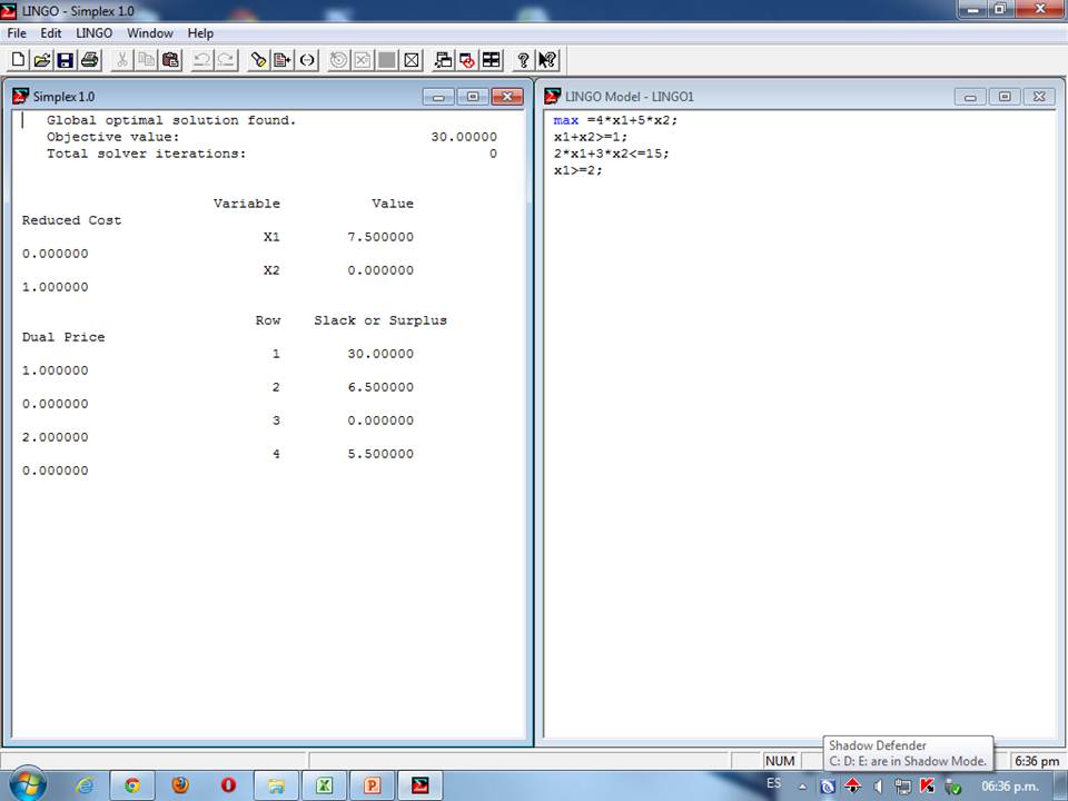 INVESTIGACION DE OPERACIONES: Programa Lingo: Simplex
