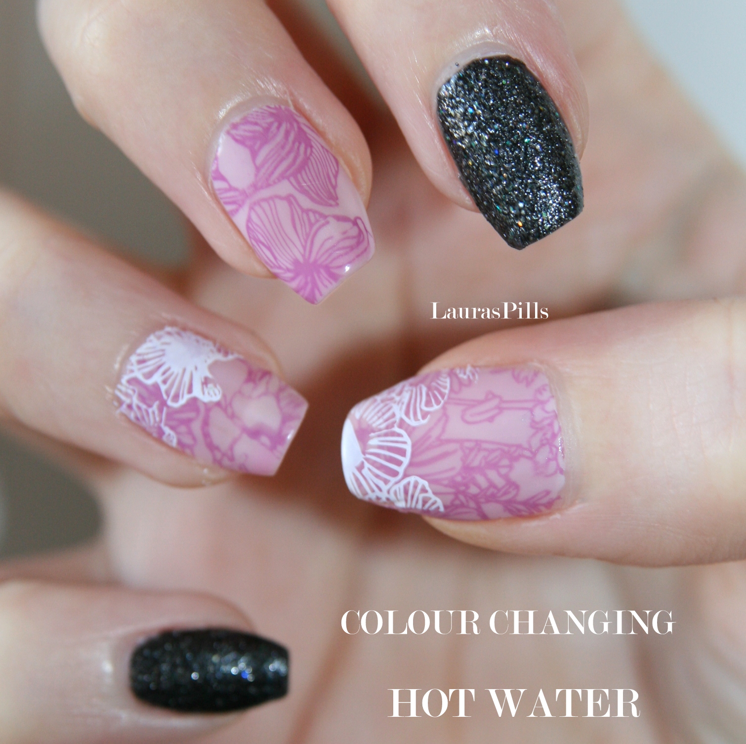 Laura's Pills: Colour changing nail art with hidden floral decoration
