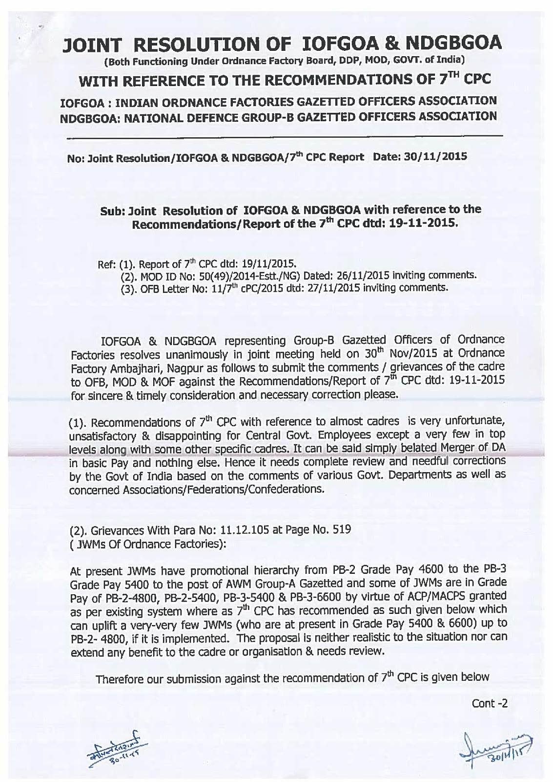 National Defence Group B Gazetted Officers Association: JOINT ...