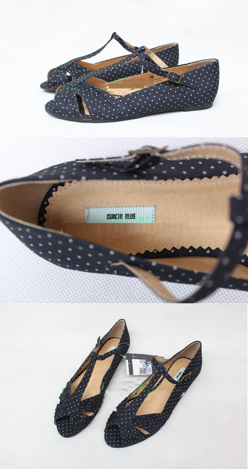 Motte Preorder: Blue Polka Dot Peeptoe Flats