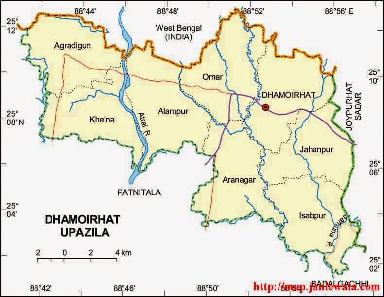Dhamoirhat Upazila Map, Naogaon District, Bangladesh