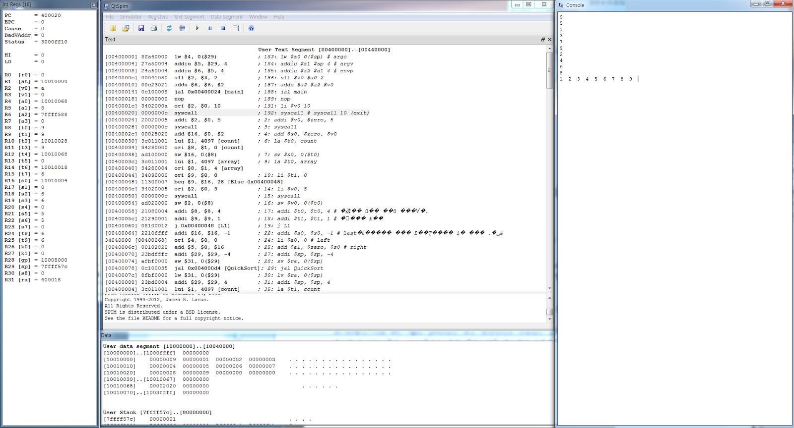 KYS: Quick Sort using Mips