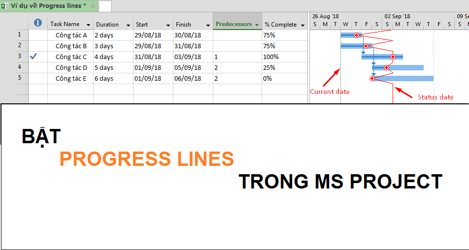 Bật Progress lines trong Ms Project ~ ĐÀM TÀI CAP