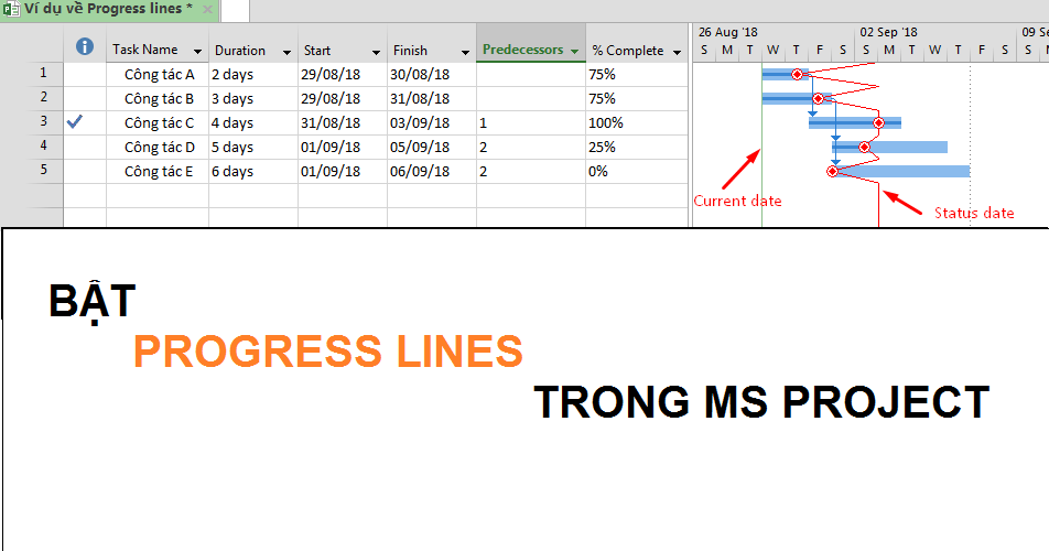 Bật Progress lines trong Ms Project ~ ĐÀM TÀI CAP