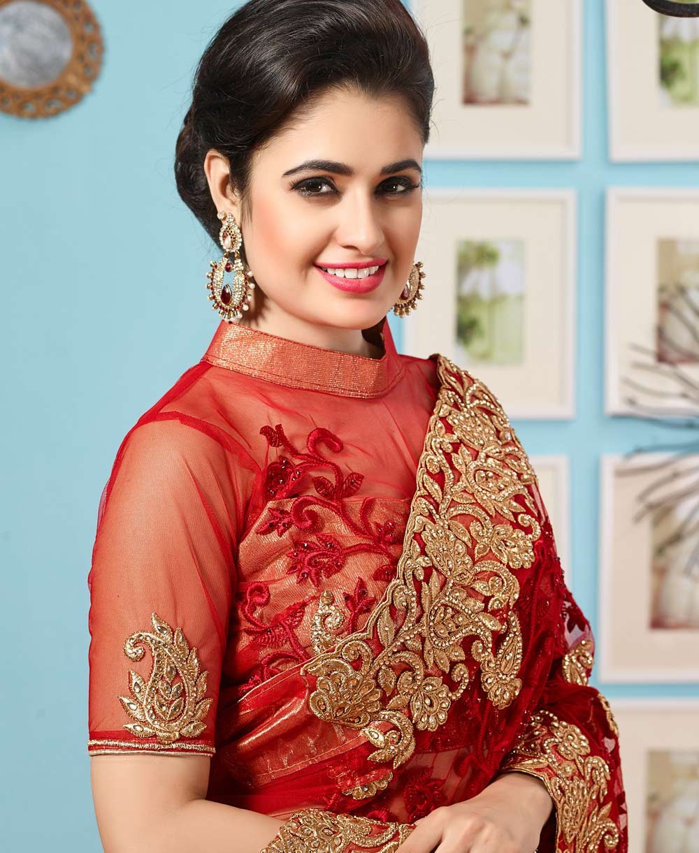 RED HEAVY EMBROIDERD BRIDAL WEAR DESIGNER SAREE