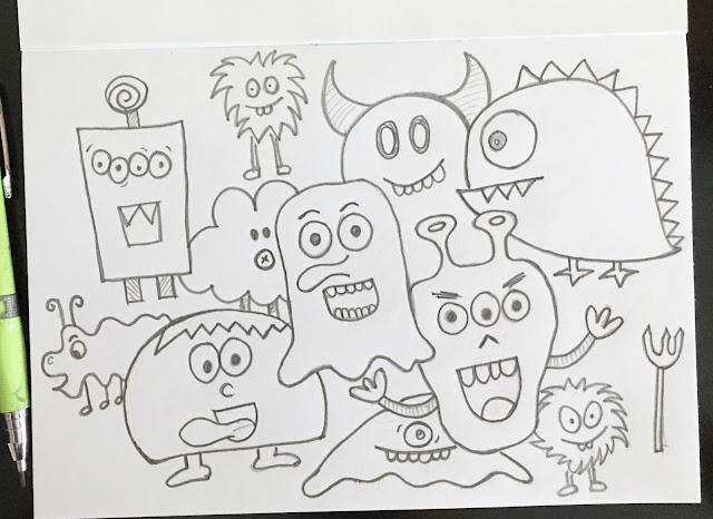 Halloween Inspired - Zentangle Doodle Peeping Monsters