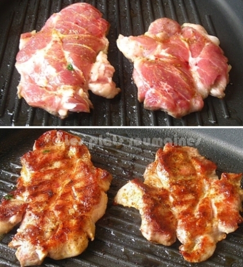 Les plats roumaines: Cou de porc grillée au sauté de légumes