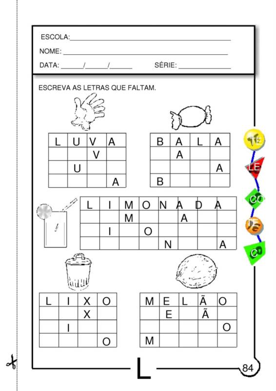 Atividades para sala e para casa: ATIVIDADES LETRA L