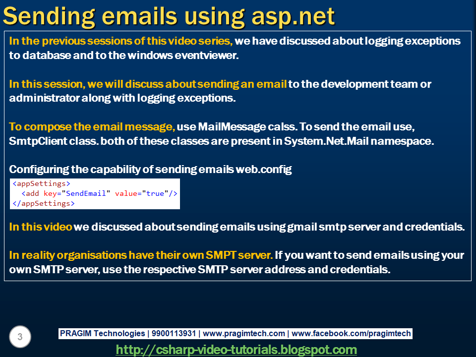 Sql server, .net and c# video tutorial: Part 77 – Sending emails using ASP.NET