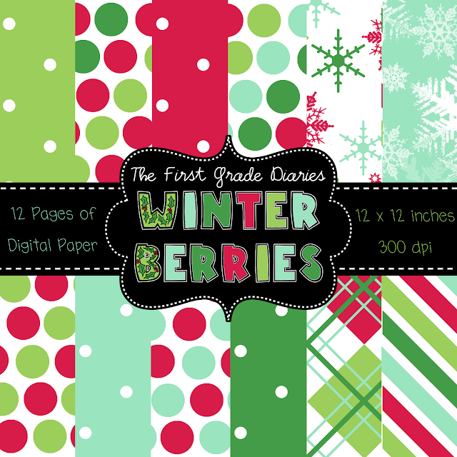 The First Grade Diaries: Winter Berries Digital Scrapbook Paper