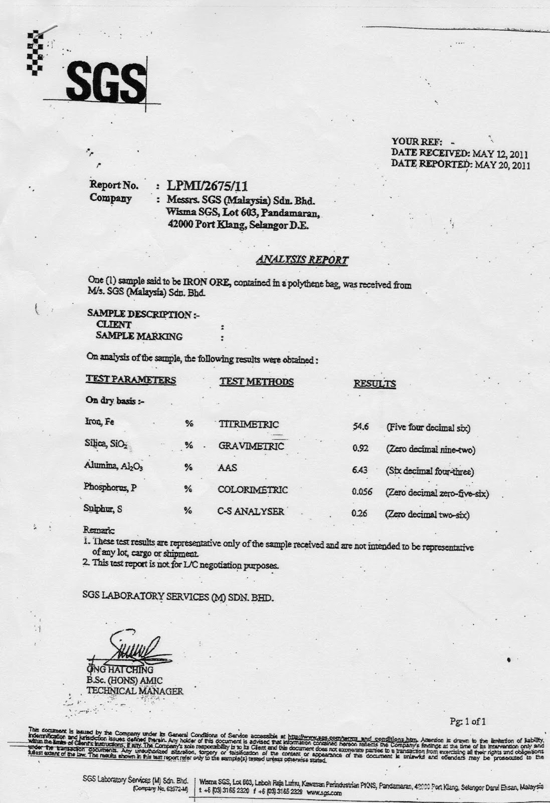 RATYH GLOBAL: SGS- DOCUMENTS