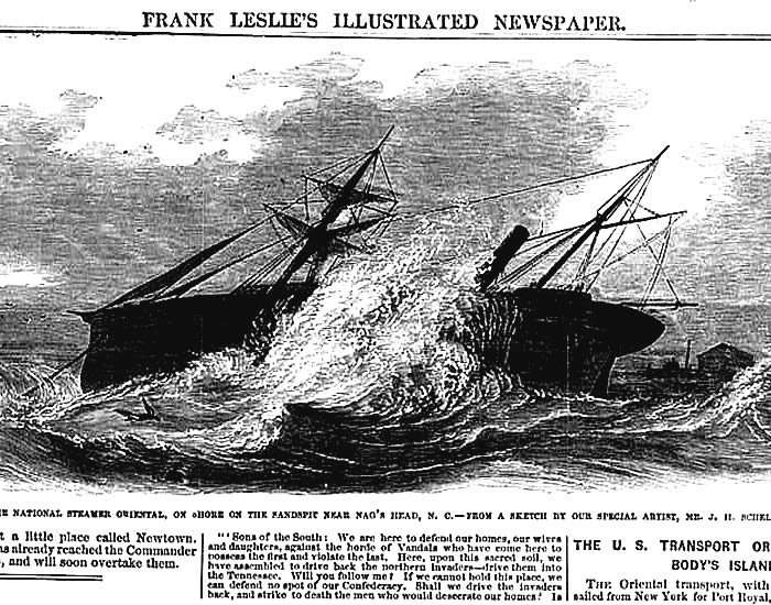 North Carolina Shipwrecks: Steamer Oriental ~ May 1862