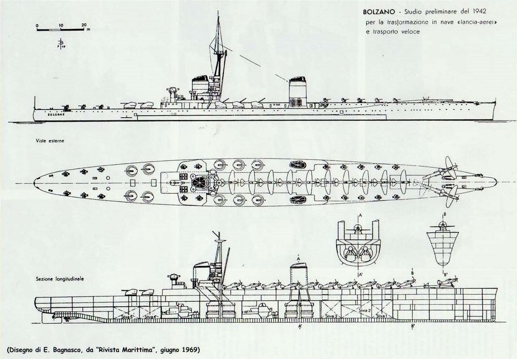 [1935x1234] Drawing of the planned 1942 refit of the Italian heavy ...