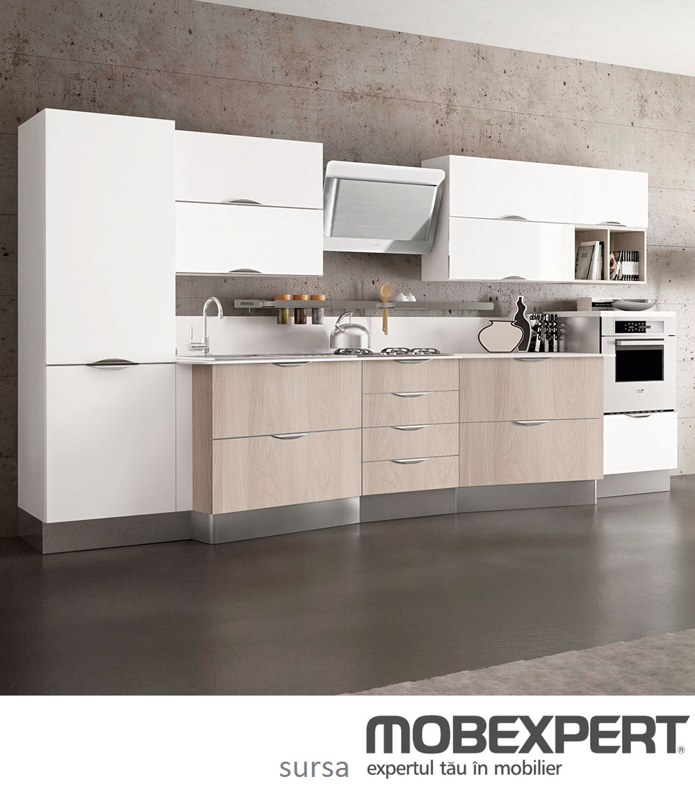Bucatarie moderna predominant alba cu electrocasnice albe | Compara 360 ...