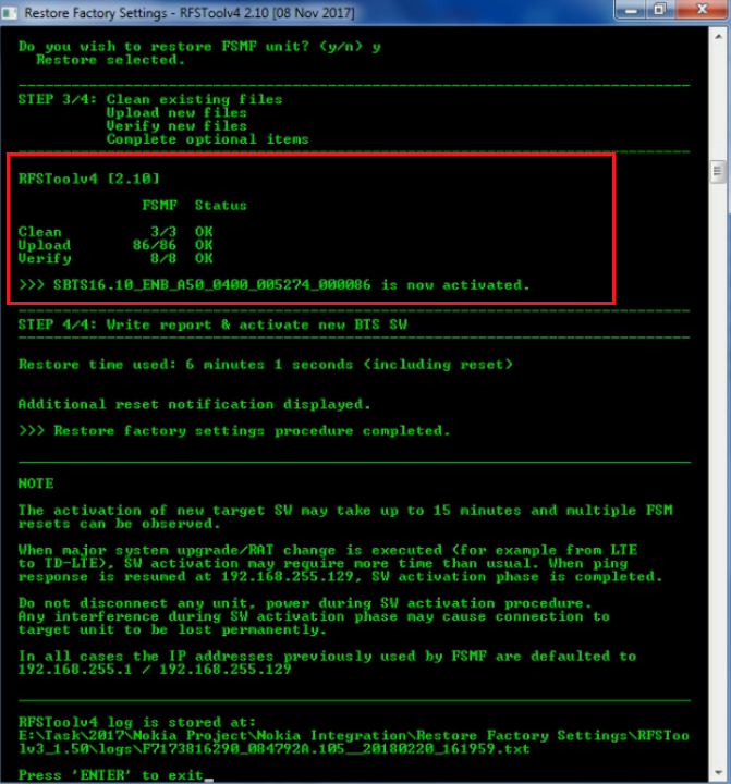 Restore Factory Setting in Nokia SRAN on FSMF