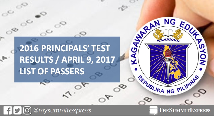 LIST OF PASSERS: April 2017 Principals' Test results NQESH 2016