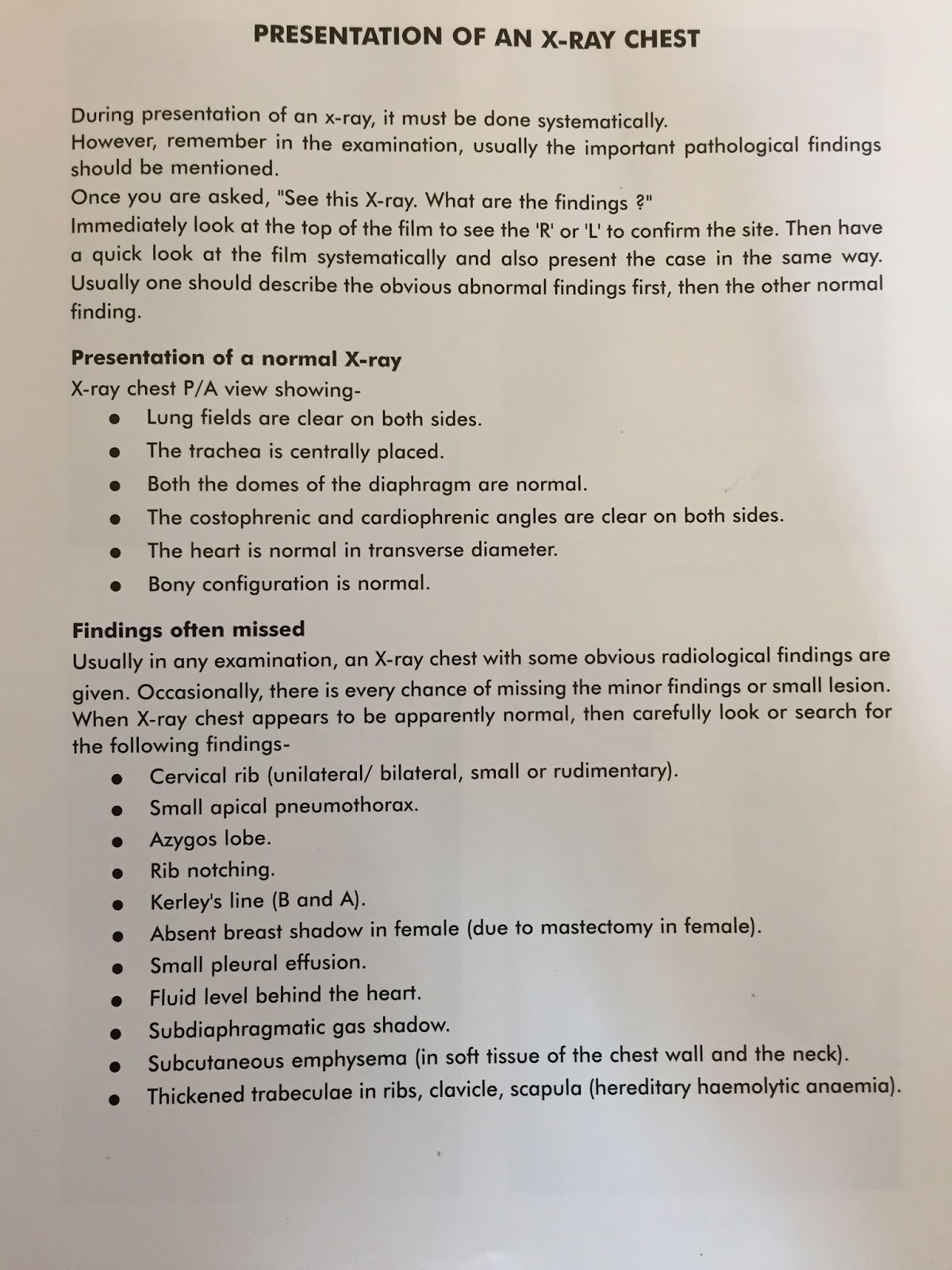 PRESENTATION OF AN X-RAY CHEST