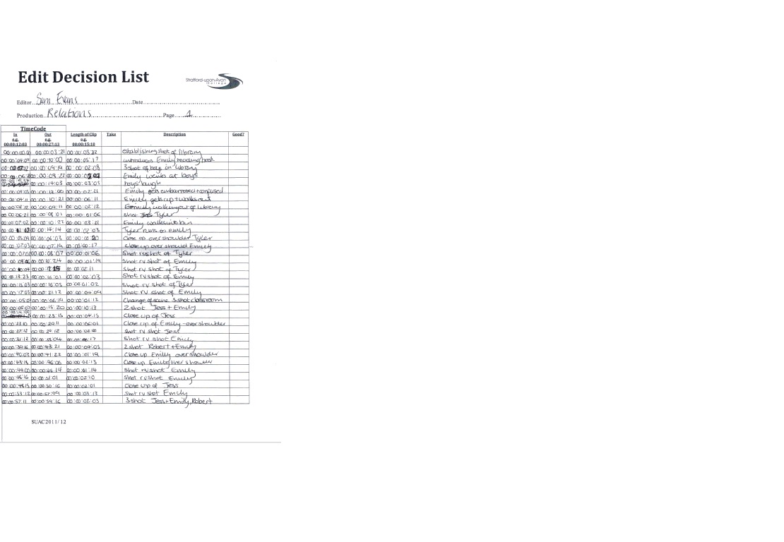 AS Media Studies-Georgie Field: Pre-Production - Log Sheet (NEW)