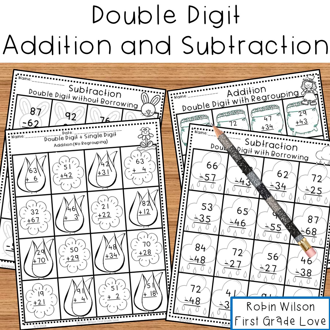 First Grade Love: Double Digit Add and Subtract Spinner Challenge