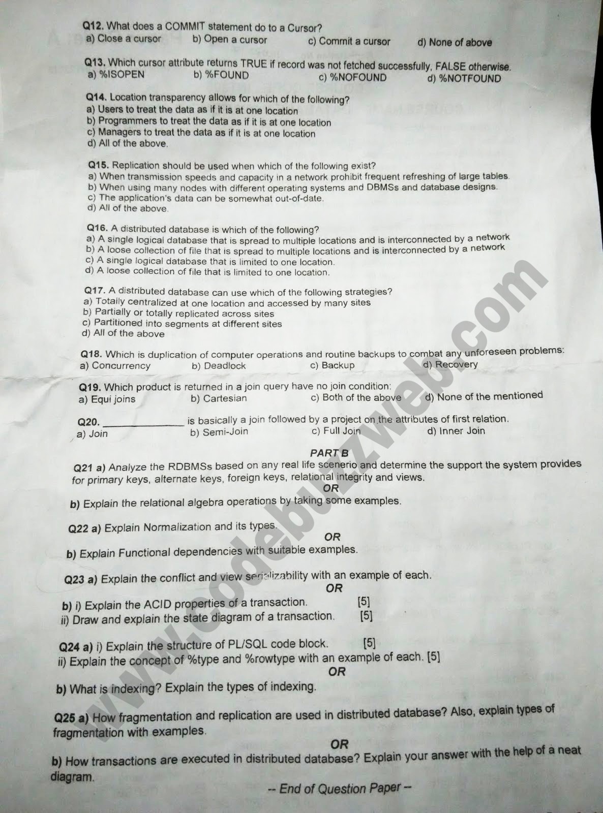 Int306 Database Management Systems Dbms End Term Question Paper Lpu 6528