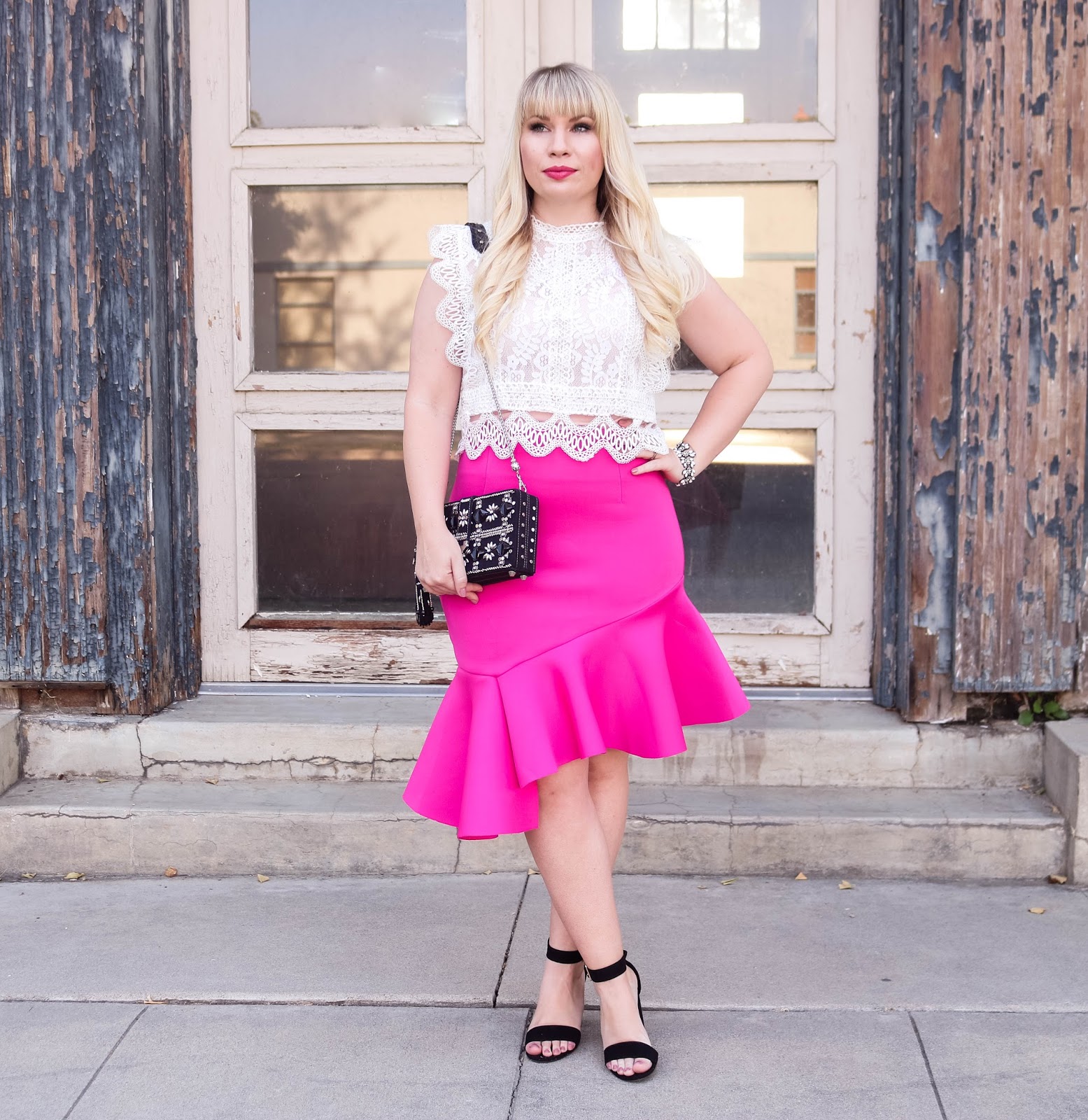 Hot Pink Ruffled Skirt - Lizzie in Lace